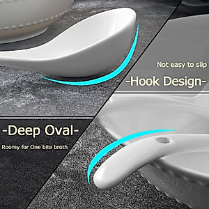 Artena Soup Ladle Set Of 2, 10.5 Inch White Ceramic Ladle Spoon, Ladles For Serving, Big Soup Spoons, Asian Soup Spoons, Chinese Soup Spoons, Long Handle Spoon, Deep Oval Hook Design, Dishwasher Safe