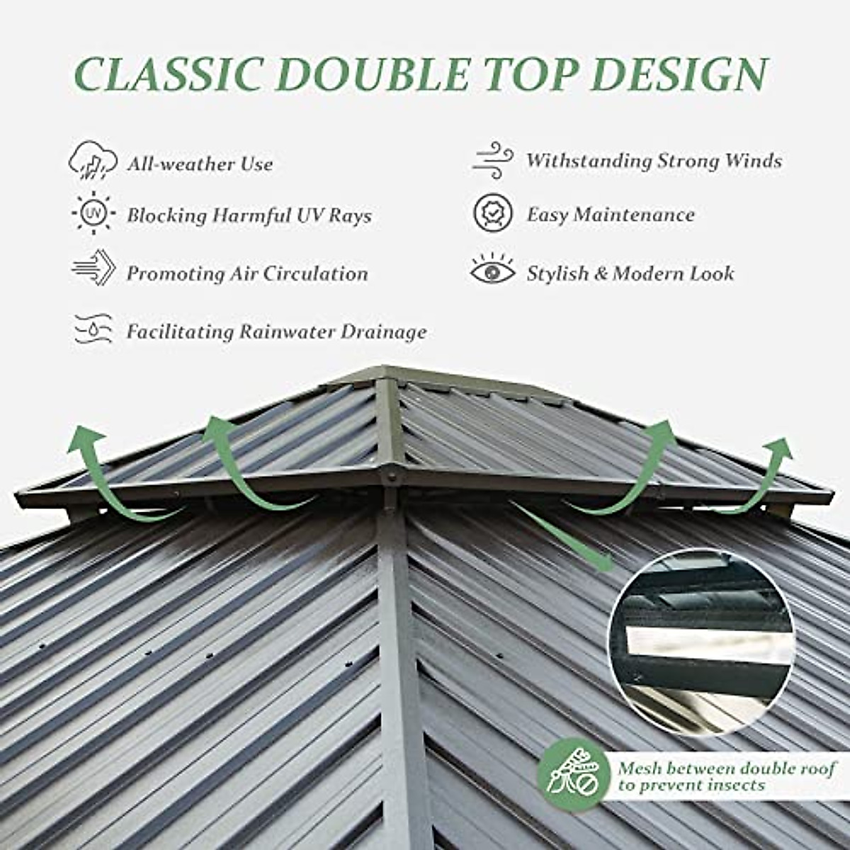 domi outdoor living 12x14 ft Wood Gazebo, Cedar Frame Hardtop Gazebo with Galvanized Steel Double Roof, Netting & Curtains, Patio Pergola Pavilion for Patio, Backyard, Deck, Lawns