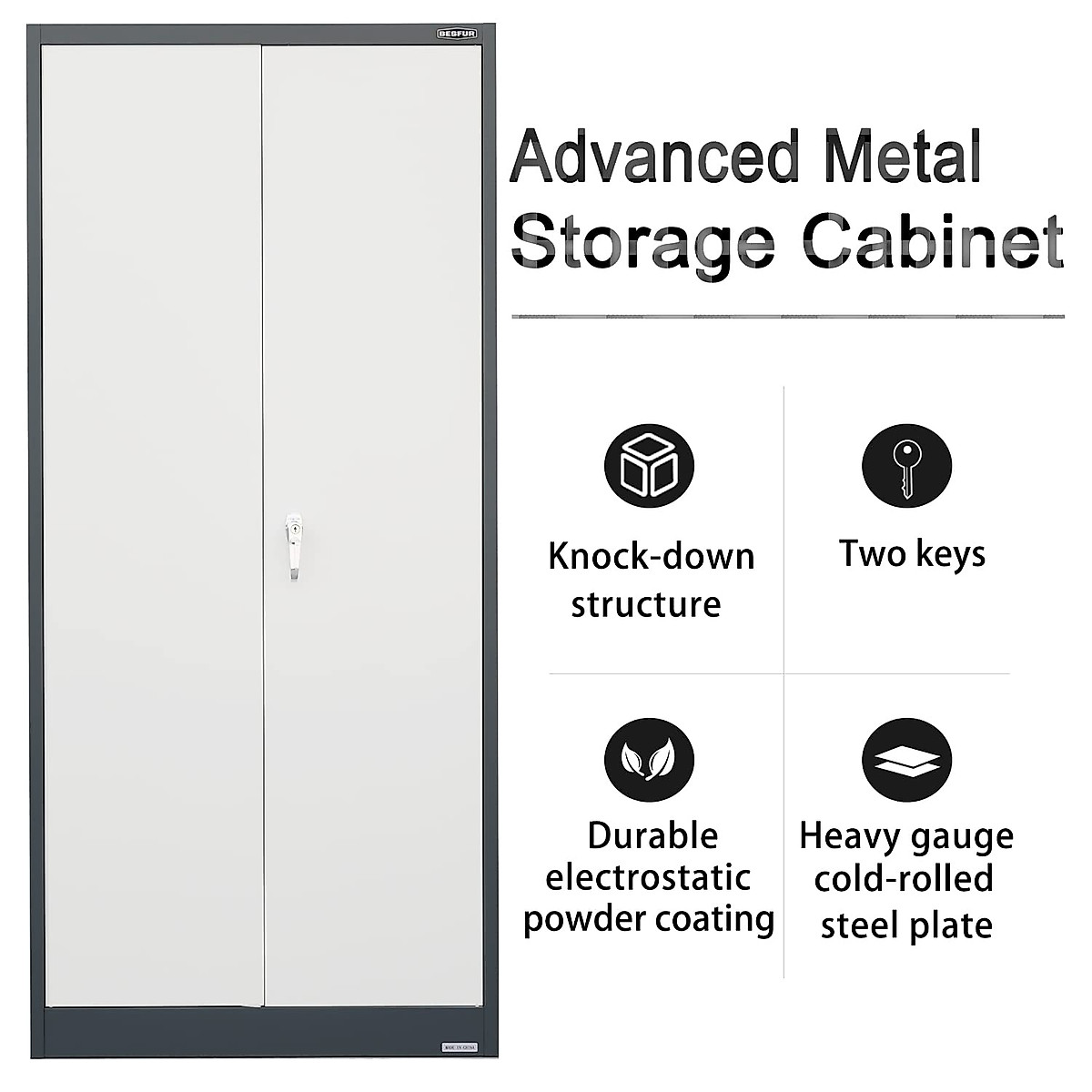 BESFUR Metal Storage Cabinet with Locking Doors and Adjustable Shelves, Steel Storage Cabinet for Office, Garage, Warehouse, Classroom, Pantry, 70.86" H x 31.5" W x 15.75" D (Light Grey & Dark Grey)