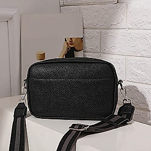 Lushandy Leather Crossbody Bags for Women Crossbody Camera Bag Purse Thick Strap Trendy Small Shoulder Bag with Guitar Strap