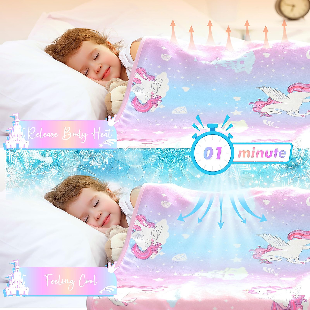 UOMNY Cooling Blanket for Hot Sleepers,Cooling Blanket for Kids, Blanket Unicorn Castle Toys Gift for Girls,Q-Max>0.4 Arc-Chill Cooling Fibe, Summer Cool Blanket,50"x60"