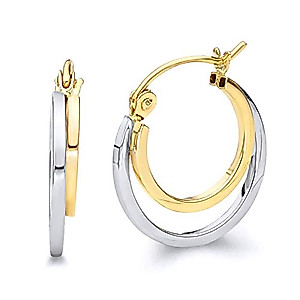 14k REAL Two Tone Gold 4mm Thickness Double Hoop Earrings (16 x 16 mm)