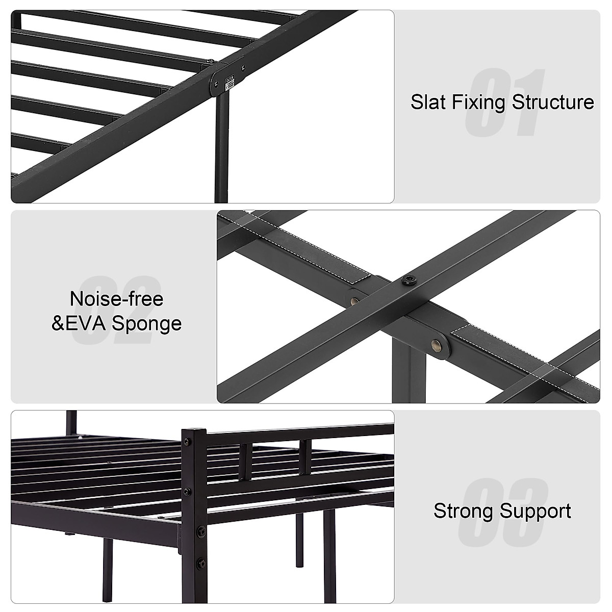 VECELO Queen Bed Frame with PU Upholstered Headboard, Heavy Duty Platform Bedframes, Metal Slats Support, No Box Spring Needed, Matter Black