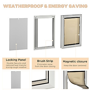 PawHut 2 Way Dog Door, Aluminum Doggy Pet Flap for Wall, Fast Installation, Magnetic Closure, Locking Panel, Weather Resistant, Insulating, Weight Limit 110 lbs