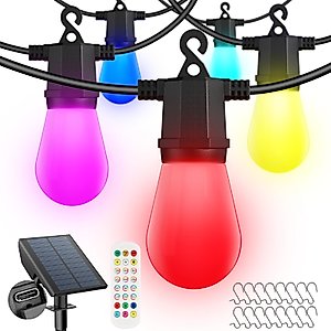 EIUIO Solar String Lights, 48FT Color Changing Lights with Remote, Outdoor Waterproof 16 Bulbs, Multicolor for outside Party Patio Wedding Decorations, TYNDC-001
