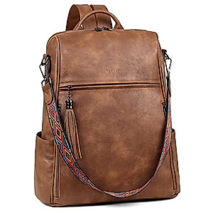 FADEON Laptop Backpack Purse for Women Large Designer PU Leather Laptop Bag, Ladies Computer Shoulder Bags