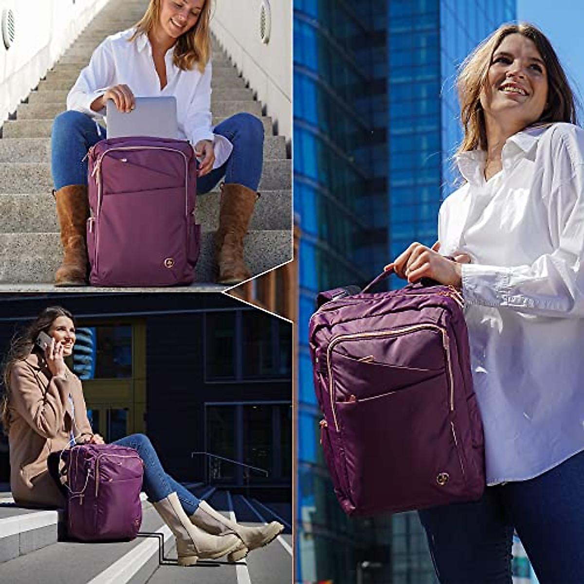 Swissdigital Design Katy Rose Laptop Backpack For Women，College Bookbags With USB Charging Port，Large Capacity Computer Backpacks For Work Business Purple(SD1006F-46)