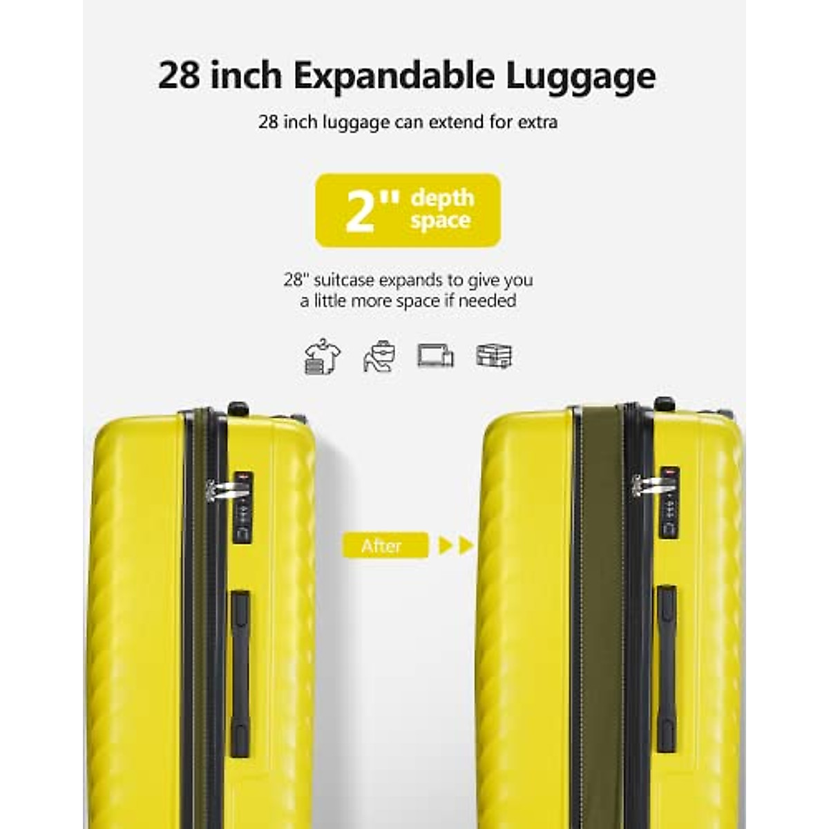 SunnyTour Luggage Sets Expandable ABS + PC Hardside Spinner Suitcase Sets 3 Piece with TSA Lock Double Wheels, Yellow