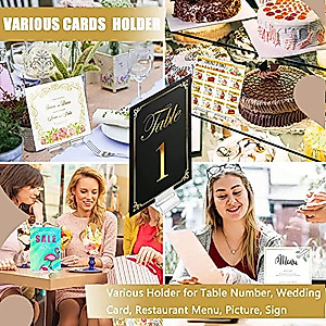 Table Number Place Card Playing Card Holders 60 Pack, Clear Acrylic Business Card Holder Stand for Display Paper Game Piece Pictures Clip Price Board Photos Memos Menus Labels Stand Party, 0.75in