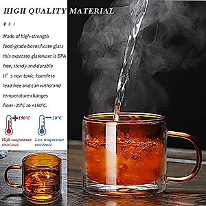 SMALLSHS Clear&Colorful Double Walled Glass Coffee Mug, Insulated Colored Latte Cup with Handle for Hot&Cold Beverages, Clear Thick Tumbler for Home Office Drinking (Clear brown)