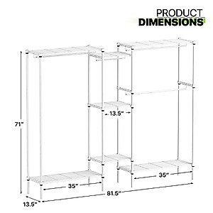 Magshion 81.5" Clothes Rack Heavy Duty Multi-Functional Garment Rack with 7 Tire Shelves and 4 Hanging Rod Sturdy Metal Storage Closet Wardrobe for Bedroom, Load 1000lbs, White