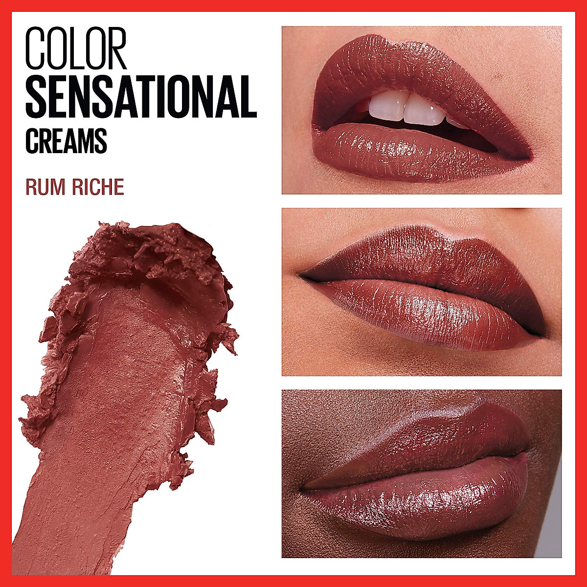 Maybelline Color Sensational Lipstick, Lip Makeup, Cream Finish, Hydrating Lipstick, Rum Riche, Deep Nude ,1 Count