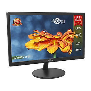 TECNII 20" Inch Widescreen LED Backlit LCD Desktop PC Monitor HD+ Resolution - 3ms Response Time - HDMI - VGA - for Home, Office - Black