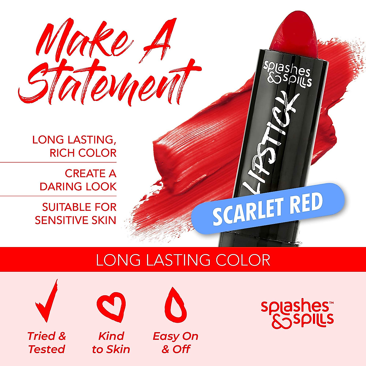 Vivid Black and Red Lipstick - 2 Pack Combo - Bold, Translucent, No Sheen Lip Color With Matte Finish - Makeup and Cosmetics by Splashes & Spills