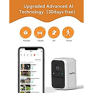 LongPlus Wireless Outdoor Security Camera, Battery Powered Cameras for Home Security Wireless WiFi with Night Vision, Motion Detection,Siren Alarm,Spotlight,2Way Audio (White)