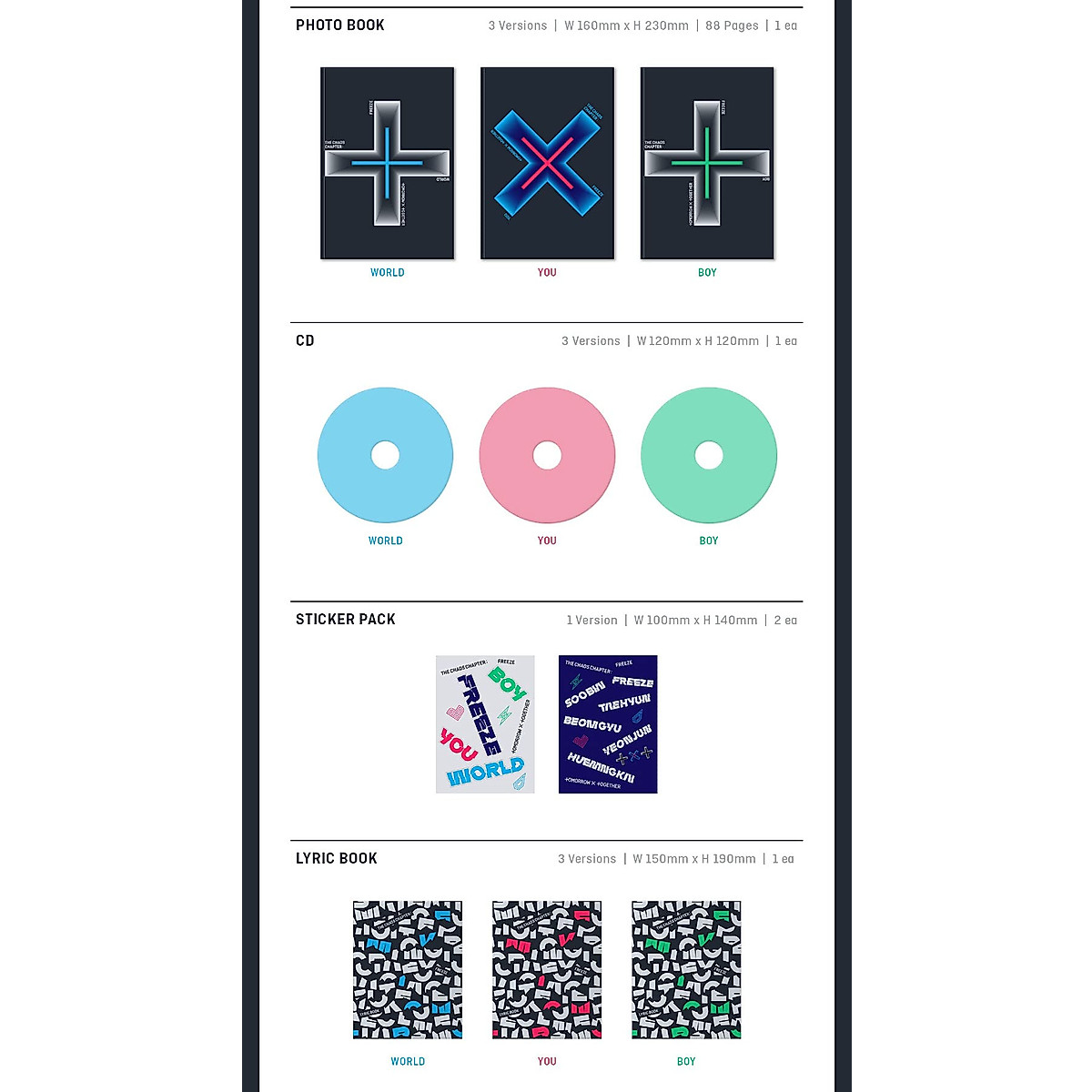 BIGHIT Ent. TXT - Chaos Chapter : Freeze Album+Extra Photocards Set (World+You+BOY ver. Set)