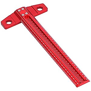 T Square Ruler Aluminum Alloy Removable Woodworking Scriber Art Framing Drafting Tools Ultra Precision Marking Ruler(Red)(300mm)