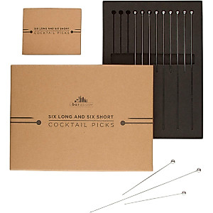 A Bar Above Cocktail kit - Stainless Steel Cocktail Picks 12pc & Mixing Glass (Diamond Cut)