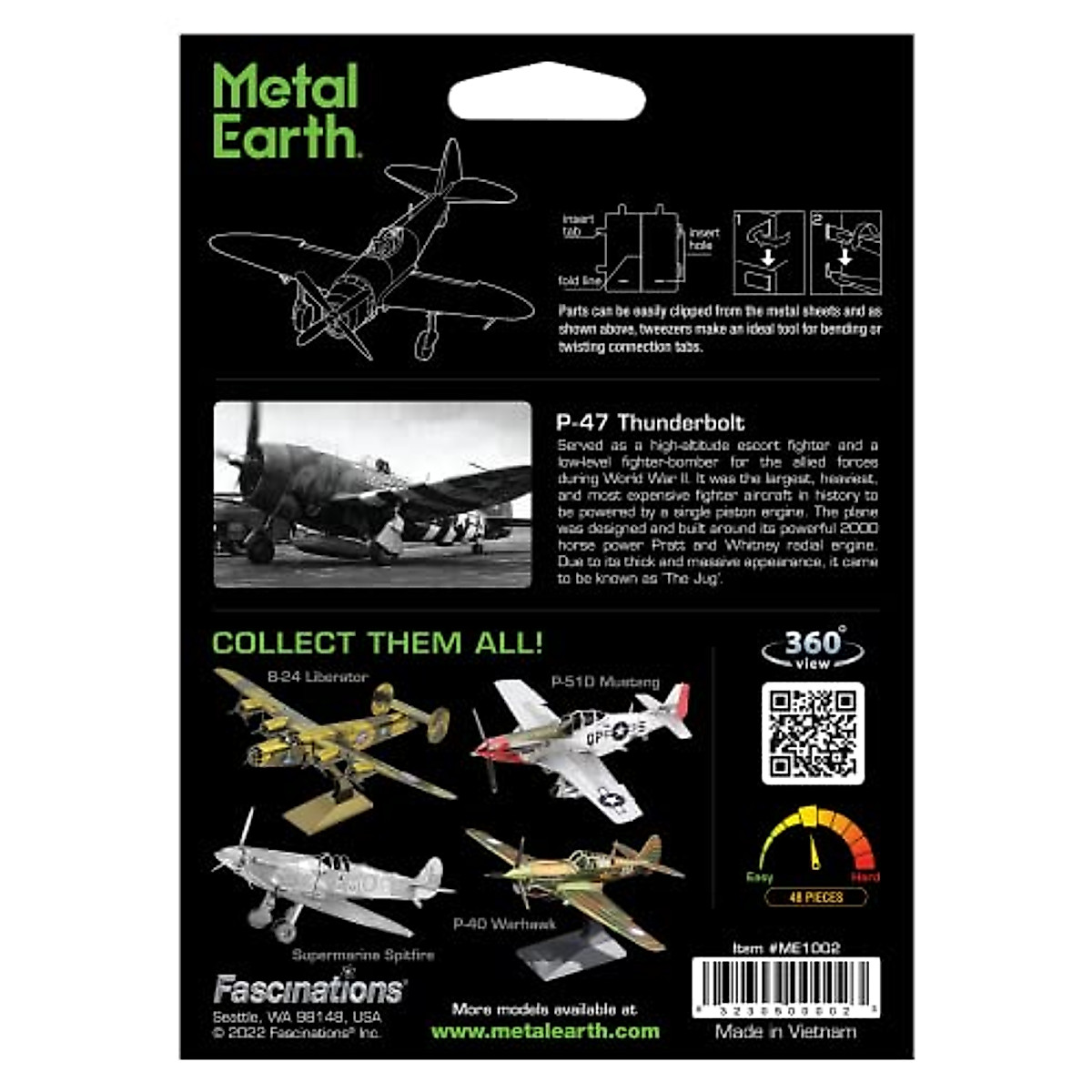 Fascinations Metal Earth P-47 Thunderbolt 3D Metal Model Kit Bundle with Tweezers