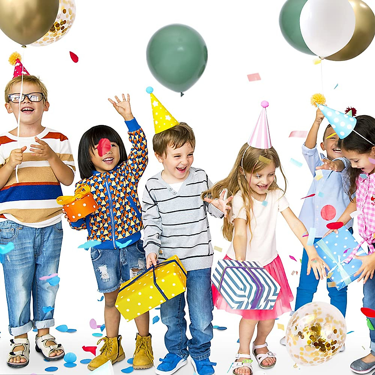 Green and Gold party Balloons, 50pcs 12 Inch Retro Sage Green White Metallic Gold Confetti Balloons with Ribbon for Wedding Birthday Baby Shower Decorations (GreenGold50pcs)