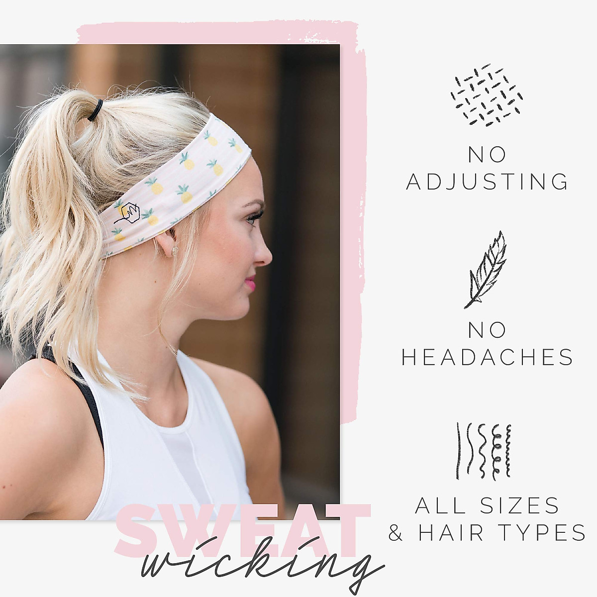 Maven Thread Tropics, Women's Wide Sports Running Headband for Exercise, Gym and Yoga - 4" Thick Non Slip Sweatband 2Pack