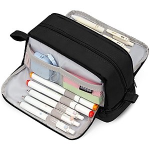 Vocuer large capacity pencil case with compartments black pencil pouch school supplies for boys big pencils case for teen boys extra large special pen bag pencil bags with zipper pen cases for adults