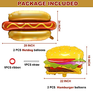 10Pcs BBQ Party Balloons,Food Themed Foil Balloons Hot Dog Hamburger Ketchup French fries Mustard Bottle for Picnic Snacks Baby Shower Birthday Party Decorations Supplies