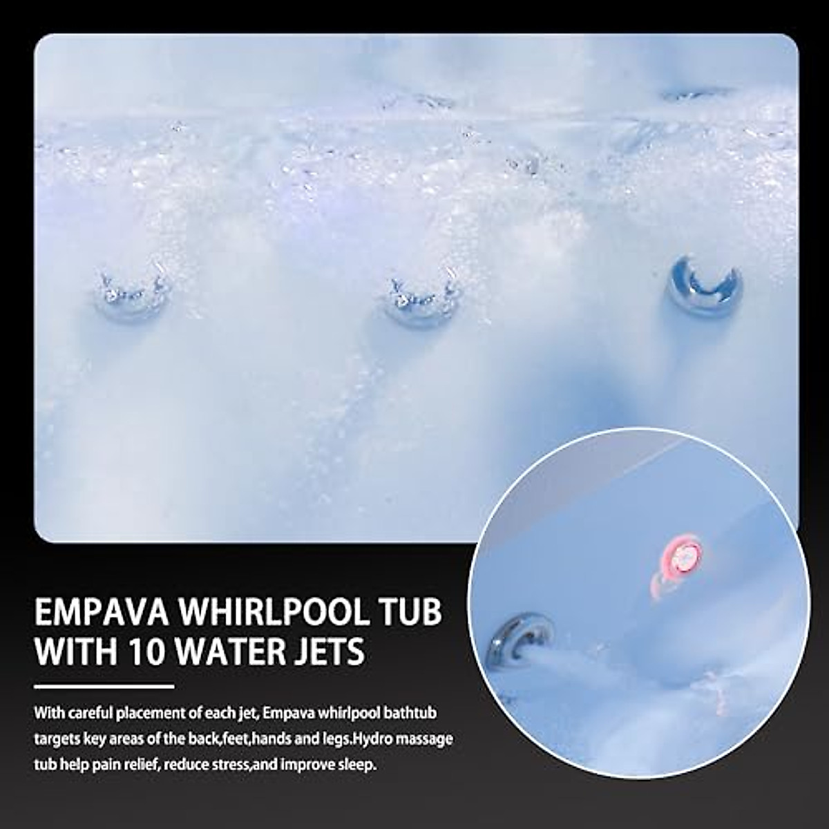 Empava Whirlpool Bathtub Massage Soaking SPA Chromatherapy Jets Tub Model 2021 72JT367