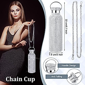 6 Pieces Bling Cup Glitter Rhinestone Water Bottle Insulated Studded Bling Tumbler Refillable Diamond Stainless Steel Thermal Bottle with Chain Lids Straws for Wine Coffee, 12 oz, 17 oz, 20 oz, 25 oz