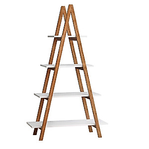 Knocbel 4-Tier Bamboo Ladder Shelf Storage Shelves Display Rack, Bookcase Plant Flower Pots Stand, 22 Lbs Capacity of Each Tier, 31.49" L x 11.73" W x 53.54" H (White and Brown)