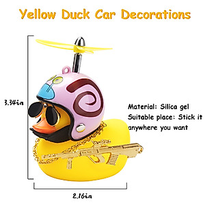 wonuu 3 Pack Car Rubber Duck Cute Yellow Wind-Breaking Ducks Dashboard Decorations Small Ornaments with Propellers Glasses Gold Chain (Yellow-Snail&Pineapple&Stars and Stripes)