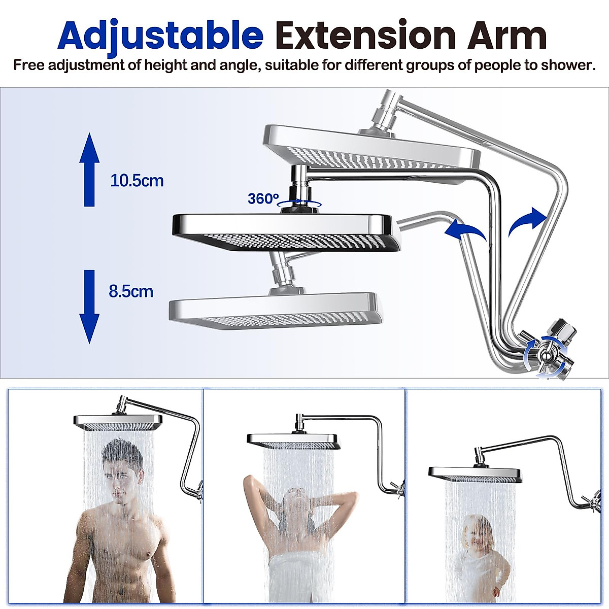 13" Dual Rainfall Shower Head with Handheld Spray Combo, 3 Settings Shower Diverter, Massage Handheld Shower Wand, Adjustable Extension Arm, 71 Inches Extra Long Hose - Polished Chrome
