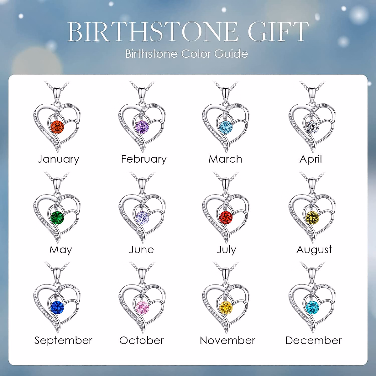 NINAMAID Birthstone Necklace for Women, Heart Necklace 18K White Gold Filled Sterling Silver Diamond Necklaces Jewelry Birthday Gifts for Women