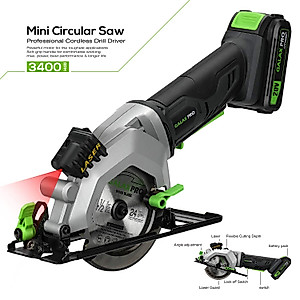 GALAX PRO 20V 4-1/2" Cordless Circular Saw with 2.0Ah battery, Laser Guide, Rip Guide, 2 Pcs Blades(24T+ 60T), 3400RPM, Max Cutting Depth 1-11/16"(90°), 1-1/8"(45°)