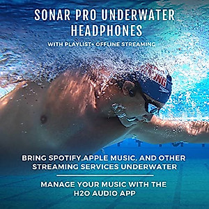 H2O Audio Sonar PRO Underwater Streaming Music (Playlist+) Waterproof Bluetooth Bone Conduction Headphones with MP3 Player - Wireless, Open Ear Waterproof Headset for Swimming, Underwater Activities