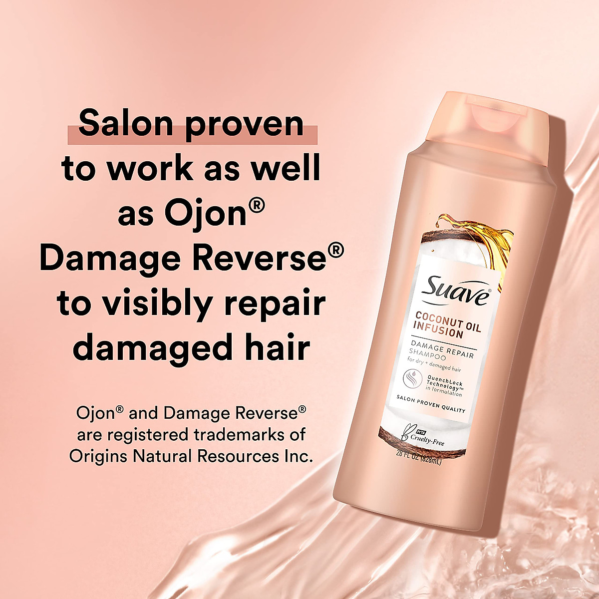 Suave Professionals Damage Repair Shampoo + Conditioner Coconut Oil, 28 Fl Oz (Pack of 4)