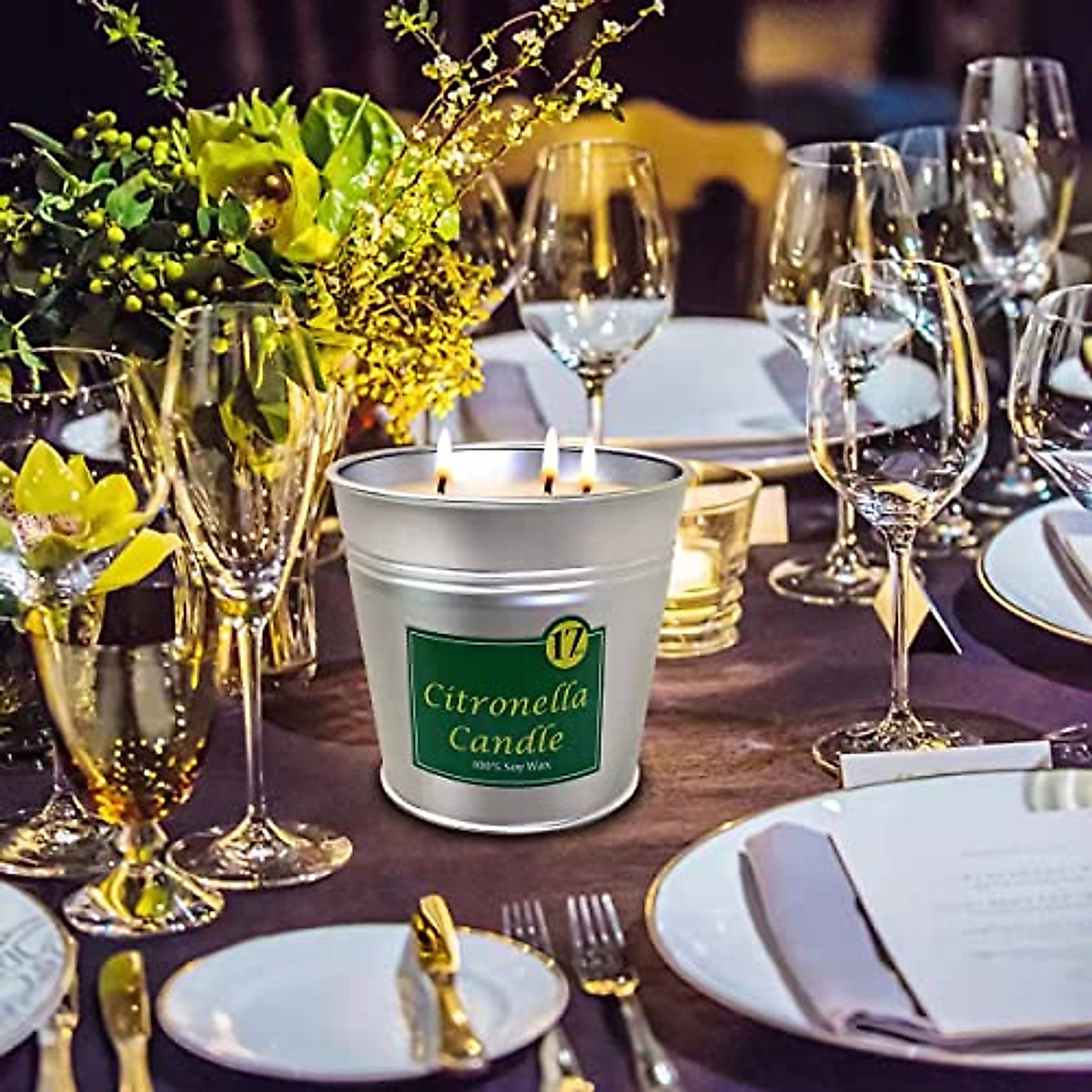 2 Packs Large Citronella Candles Outdoor Indoor, 17oz 3-Wick Aromatherapy Candles for Yard Patio, Soy Wax Bucket Candles for Summer Gift