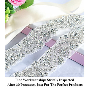 DUOBAO Wedding Belt Rhinestone Applique Crystal Rhinestone Trim 1 Yard Wedding Dress Belt Girls Beaded Sash Belt Silver