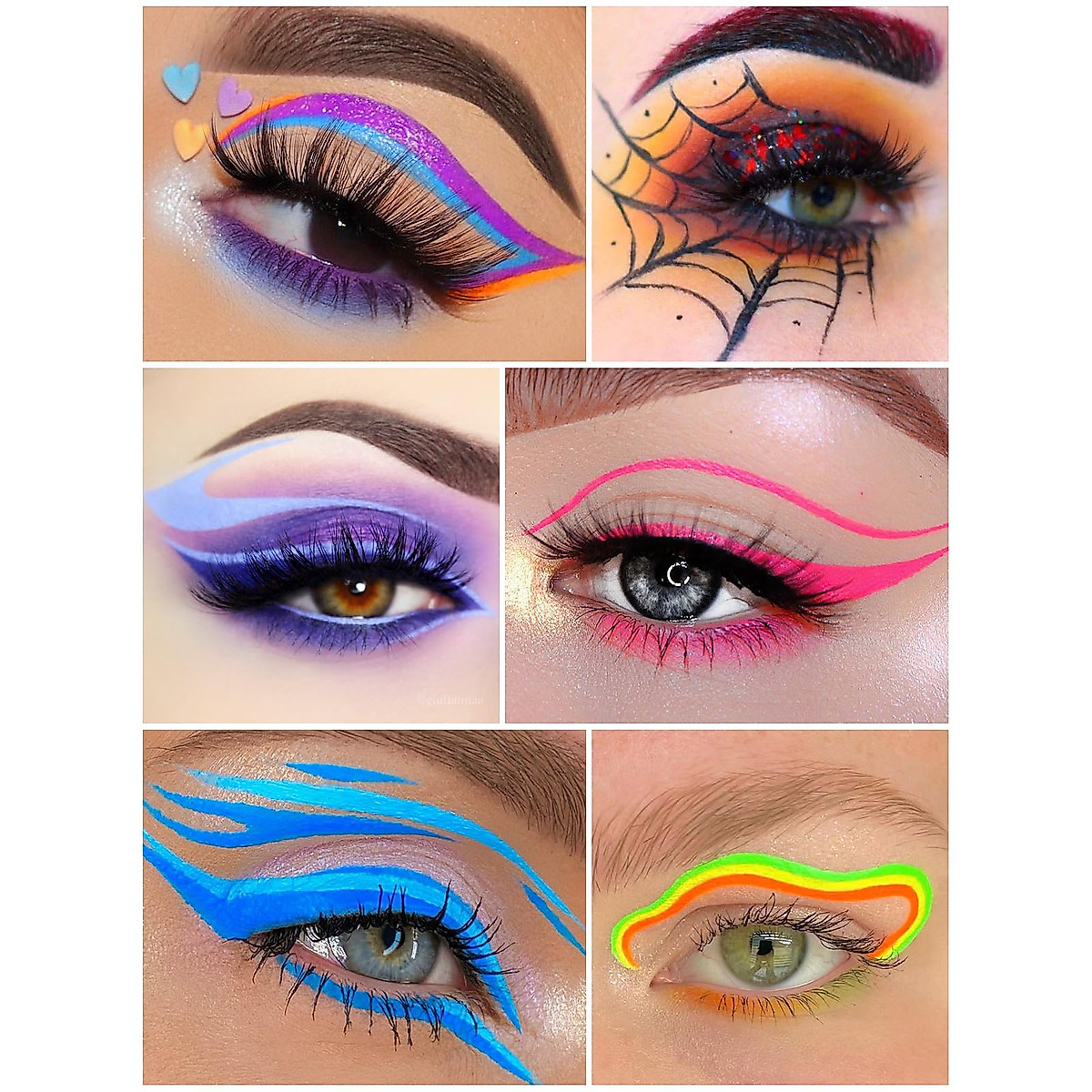EBANKU 9 PCS UV Glow Neon Matte Liquid Eyeliner Set with 1 PCS Lash Glue Colorful Long Lasting Eyeliner Pencil Halloween Christmas Eyes Makeup Kit