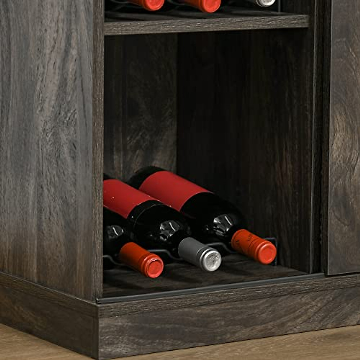 HOMCOM Industrial Sideboard Storage Cabinet, Serving Bar Buffet with Sliding Barn Door and 6-Bottle Wine Rack, Grey