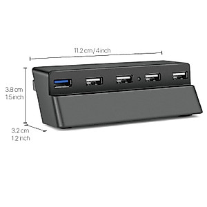 TNP 5 Port USB Hub for PS4 Slim Edition - USB 3.0/2.0 High Speed Extender Adapter Accessories Expansion Hub Connector Splitter Expander for PlayStation 4 Slim Gaming Console (for PS4 Slim ONLY)