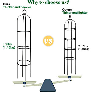 Tower Obelisk Garden Trellis 100% Metal 6.3 Feet Tall Plant Support for Climbing Vines and Flowers Stands,Black Green Lightweight Plant Tower