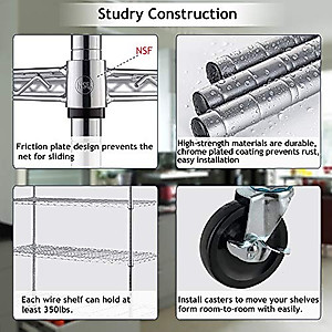 Wire Shelving Unit NSF Heavy Duty Office Basement Kitchen Adjustable Metal Storage Shelves Rack with Wheels 48"x18"x82" 6 Tier Shelf Commercial Grade Utility Garage Shelving Unit