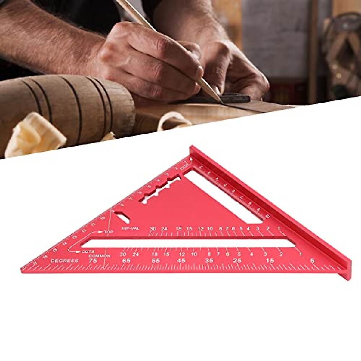 Compact Aluminum Woodworking Ruler Clear Scale, Double Sided Marking, 7.3in / 18.5cm, for Determining and Marking Angles (Red)