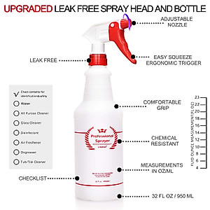 Plastic Spray Bottle 2 Pack, 32 Oz, All-Purpose Heavy Duty Spraying Bottles Leak Proof Mist Empty Water Sprayer for Cleaning Solution, Essential Oils, Hair, Planting, Pet with Adjustable Nozzle - Red