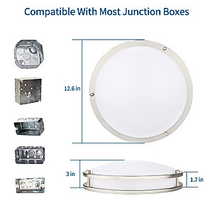 DAKASON 2Pack LED Flush Mount Ceiling Light Fixture 13” 20W, On/Off Switch to Select 3000K/4000K/5000K, Dimmable Ceiling Lamp for Kitchen, Hallway, Stairwell, Brushed Nickel