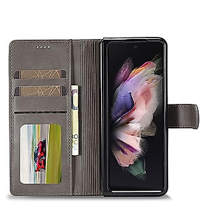 Case for Samsung Galaxy Z Fold 5,Luxury PU Leather Anti-Fall Magnetic Flip Folio Card Slots Holder Protective Case Cover Compatible with Samsung Galaxy Z Fold 5(Gray)