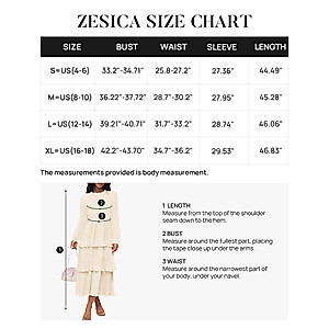 ZESICA Women's 2025 Long Sleeve Crew Neck Ruffle Tiered Layered Chiffon Flowy Swing 2025 Long Midi Dress,Apricot,Large