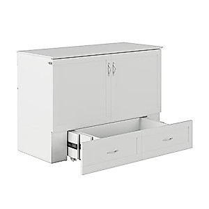 AFI, Hamilton Murphy Bed Chest with 6 inch Memory Foam Folding Mattress, Built-in Charging Station and Storage Drawer, Full, White