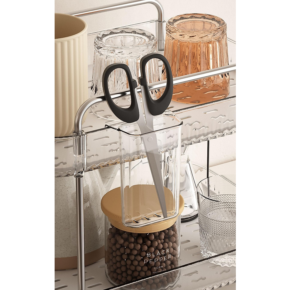 FFK 2 Tier Cup Mug Rack Coffee Bar Drying Holder Stand with Removable Drain Tray Kitchen Countertop Organizer Storage Glass Bottle Drying Holder with Drainage Basket Makeup Skincare Shelf Acrylic